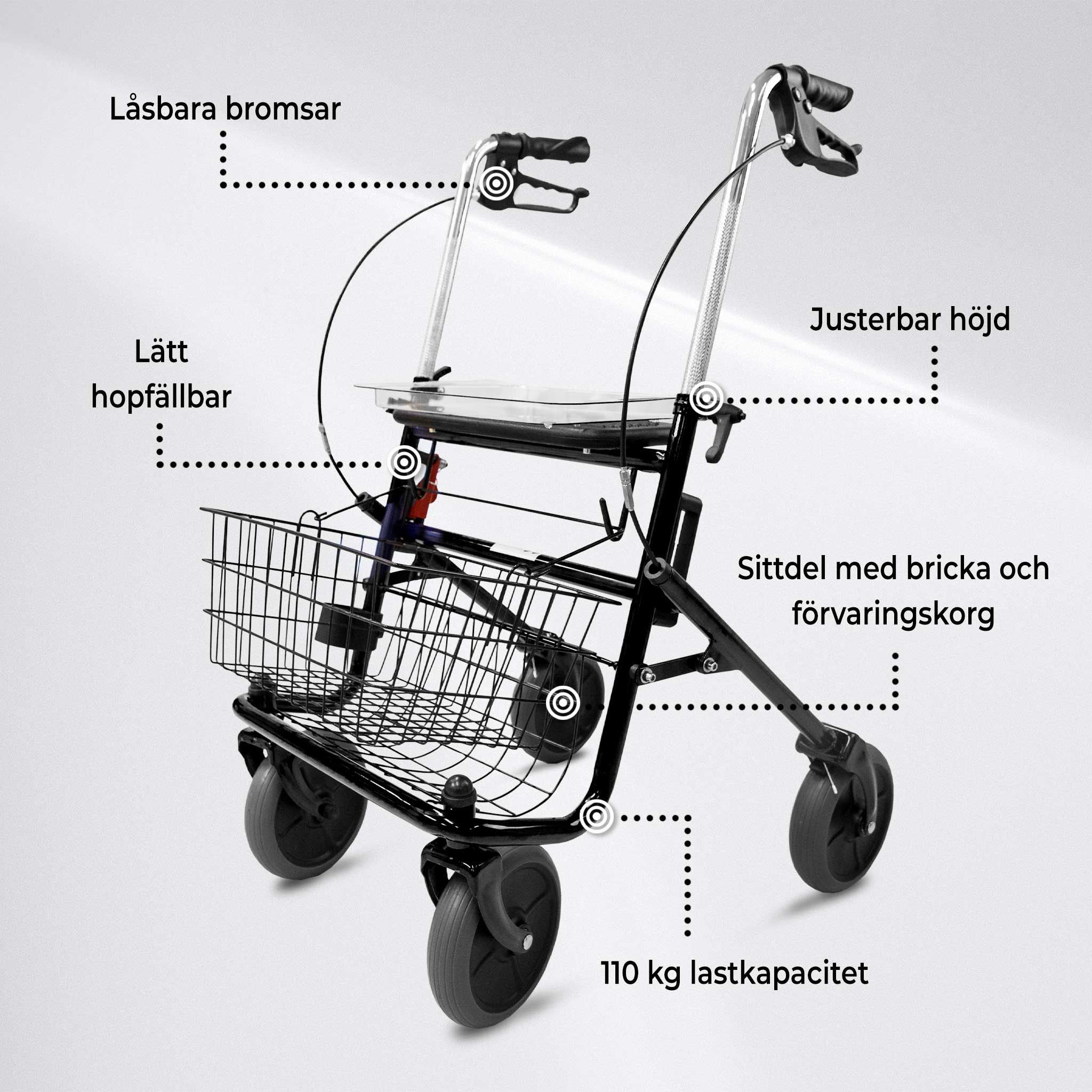 Rollator Arvo för Inom- och Utomhusbruk, Svart - 1 590,00 Kr ...